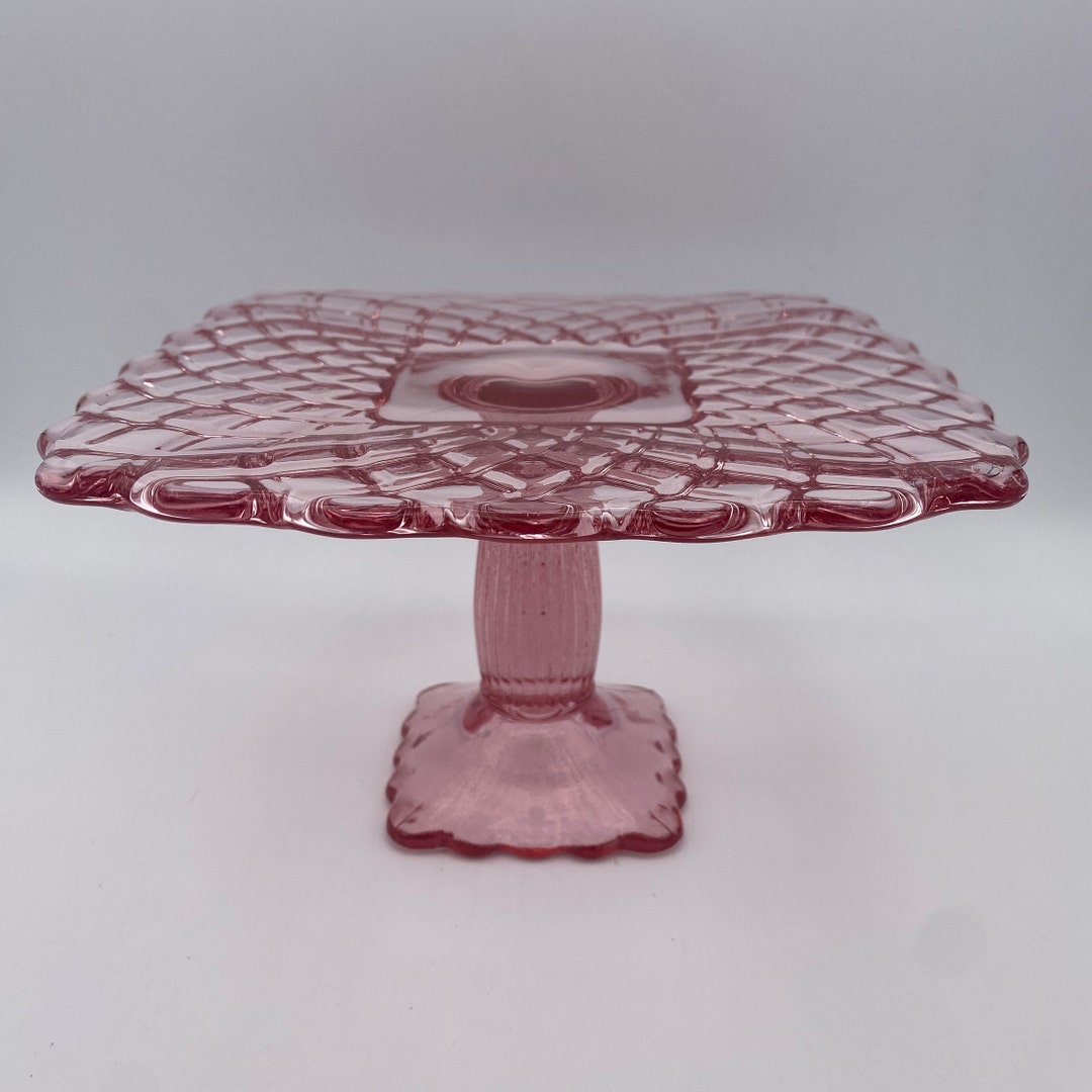 L. E. Smith Glass Pink Trellis Cake Stand Wedding Bridal Baby Shower 8 ...