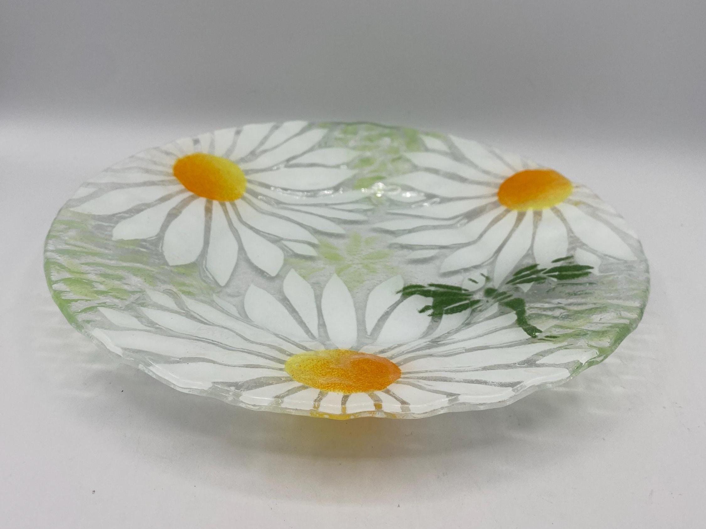 Fused Art Glass Daisy Dragonfly Plate Signed by Artist; Art Glass ...