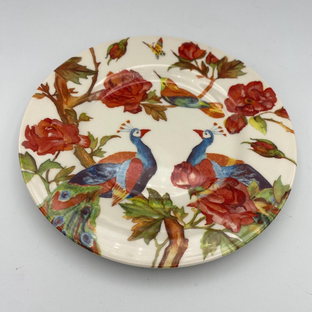 Andrew Tanner Majestic Peacock and Rose Salad Plate; Floral Bird Plate ...