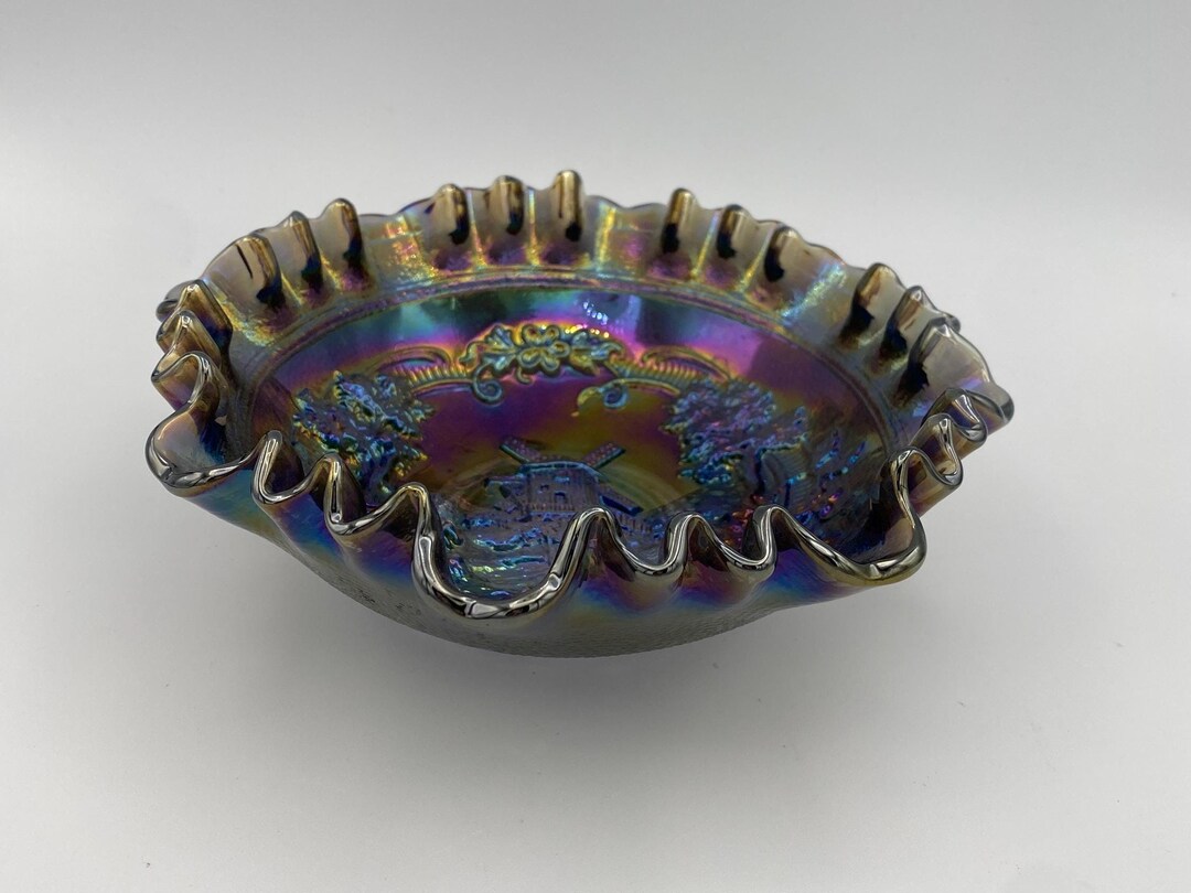 Imperial Glass Carnival Windmill Bowl With Ruffled Edges; Purple Smoke ...