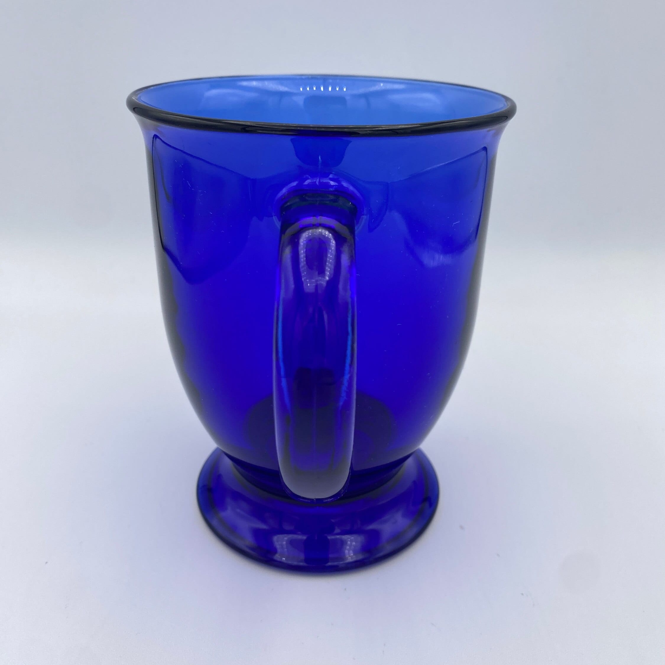 Anchor Hocking Cobalt Blue Glass Coffee Tea Mug Pedestal Oversize Footed Retro Vintage Usa T
