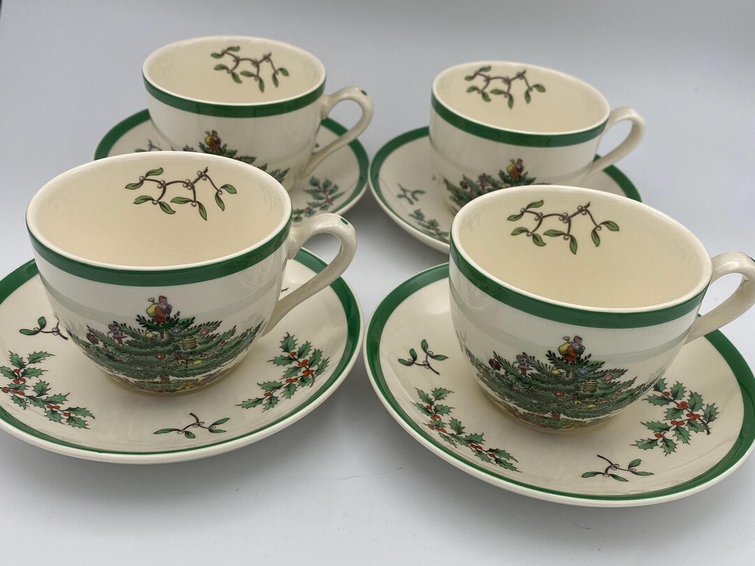 Spode Christmas Tree Teacups and Saucers; Set of 4; Made in England - Etsy