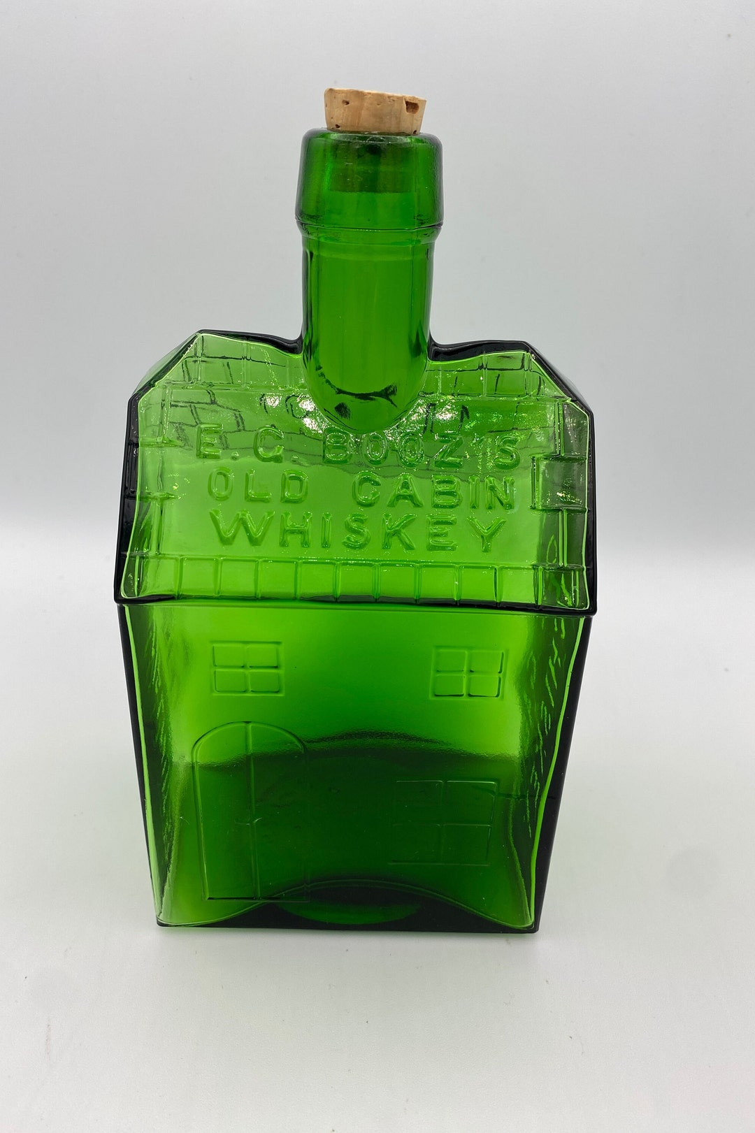 E G Booz's Old Cabin Whiskey Green Decanter With Cork Clevenger Bros ...