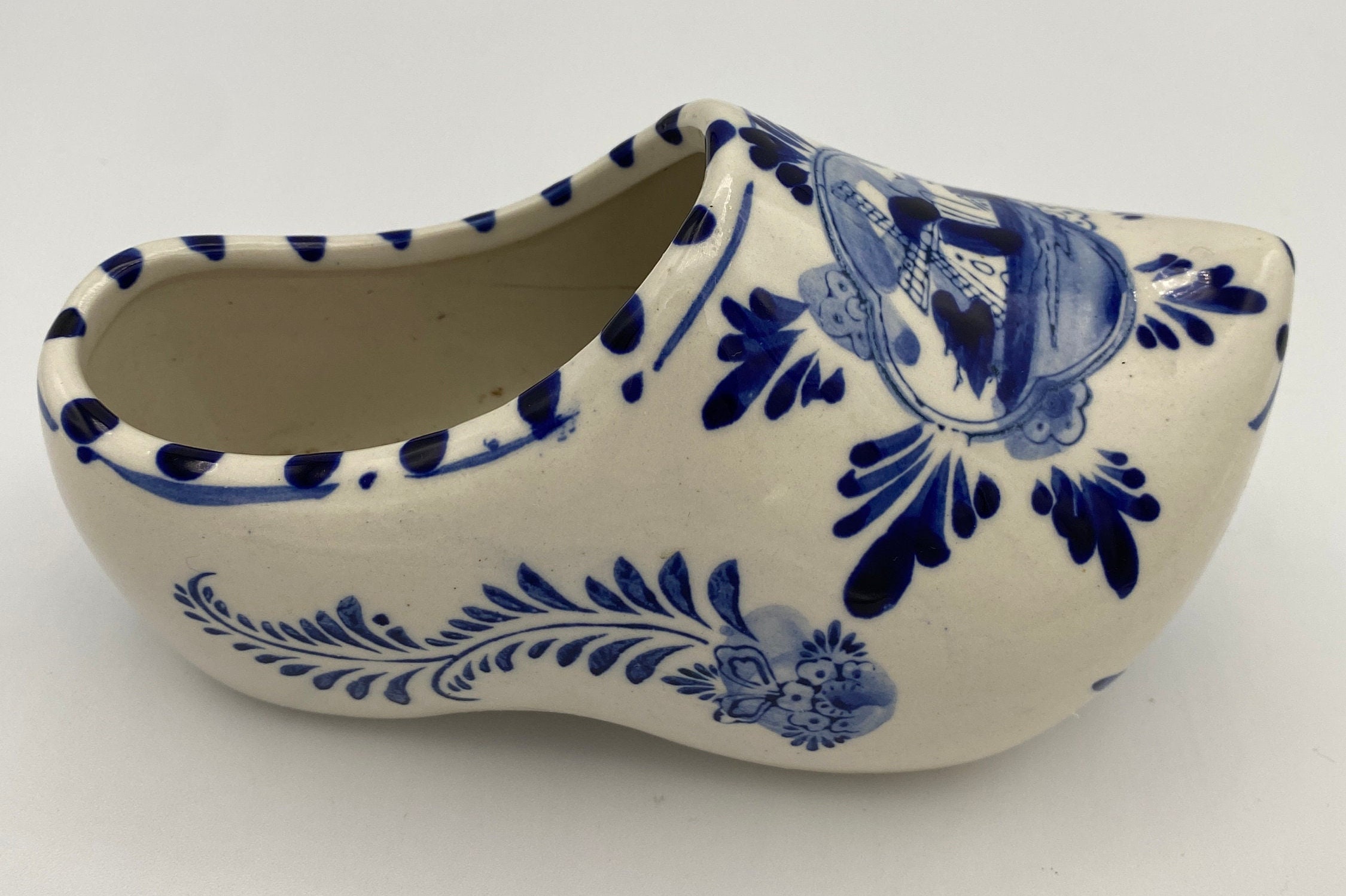Delft Holland Clog Shoe Hand Painted Blue and White Windmill Souvenir ...