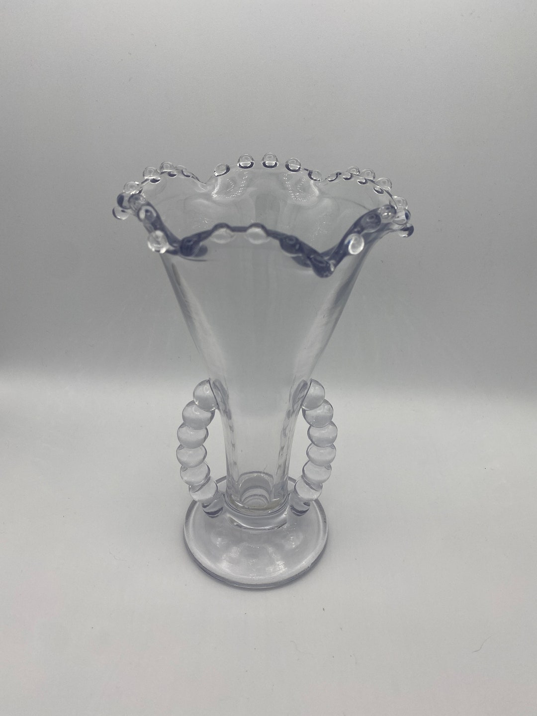 Imperial Glass Candlewick Flower Vase With Blue Hue Crimped Ruffled ...