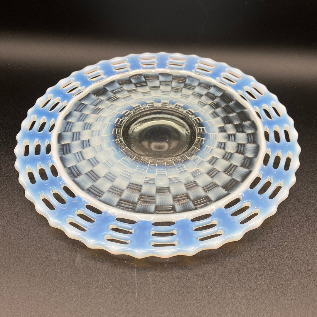 Fenton Basket Weave Three Row Lattice Edge Plate, Opalescent Blue White ...