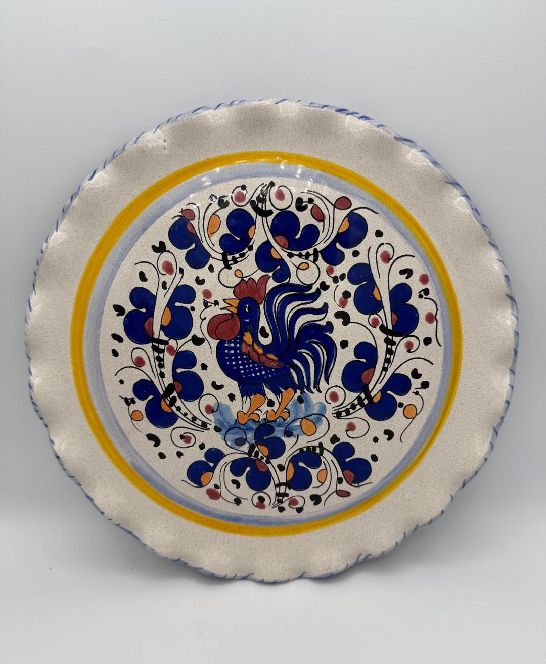 Hand-painted Deruta Wall Plate – Rooster & Floral Motif – Made in Italy ...