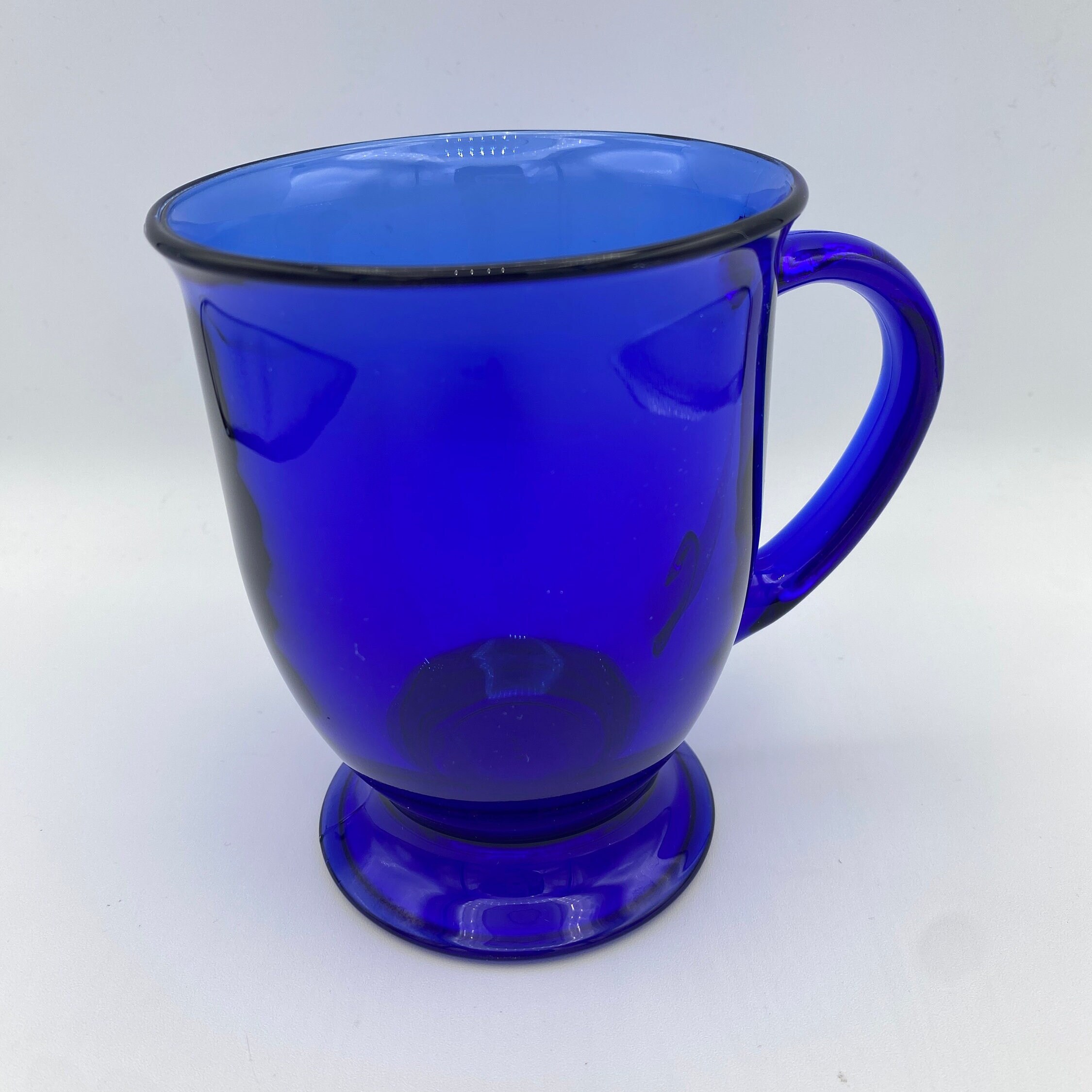 Anchor Hocking Cobalt Blue Glass Coffee Tea Mug Pedestal Oversize Footed Retro Vintage Usa T