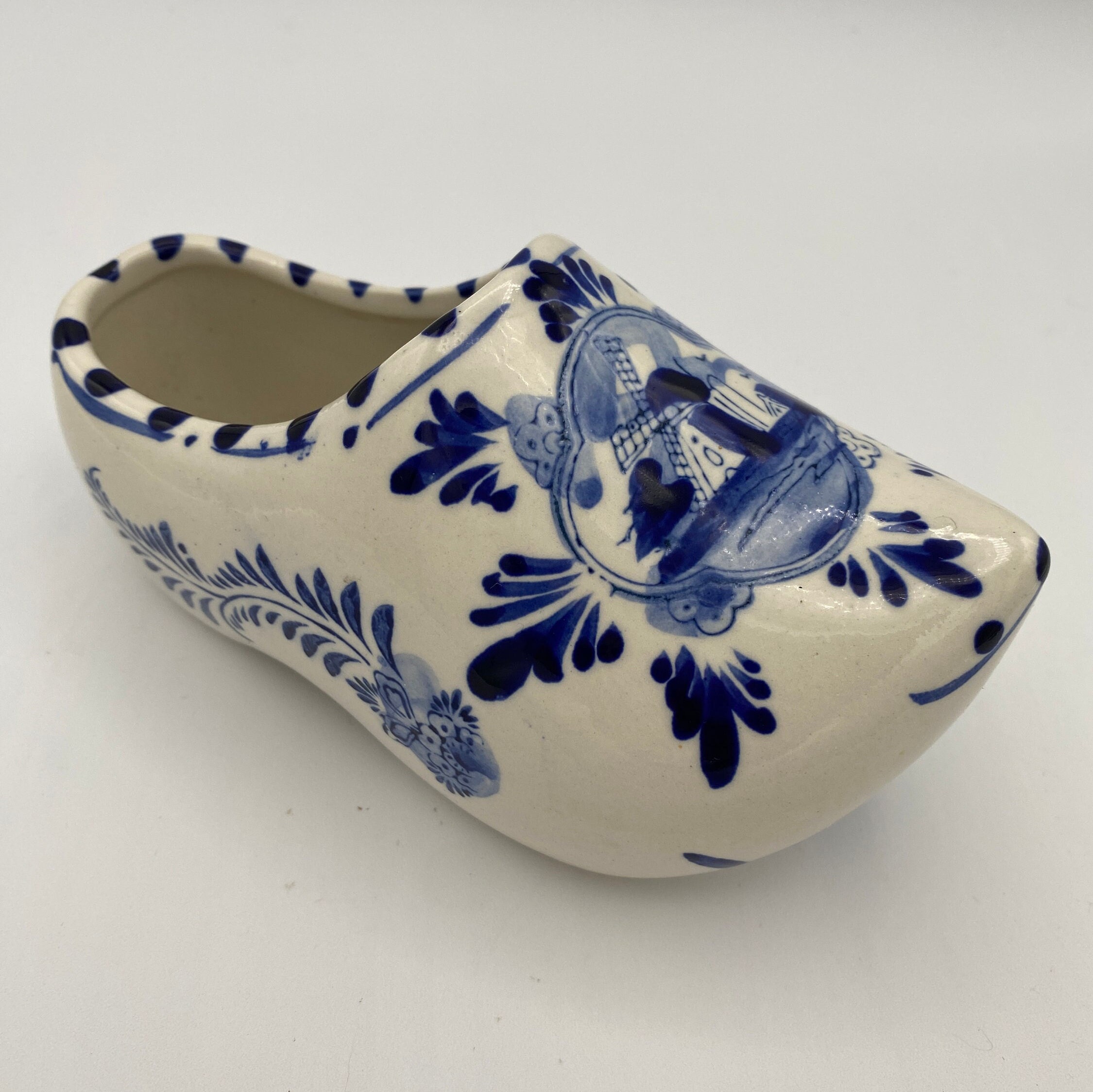 Delft Holland Clog Shoe Hand Painted Blue and White Windmill Souvenir ...