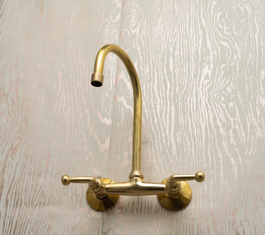 Unlacquered Brass Wall Mount Kitchen Faucet .aged Brass Faucet - Etsy