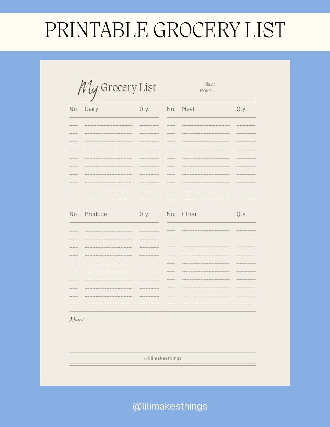 Printable Minimal Grocery Shopping List | Grocery List - Etsy