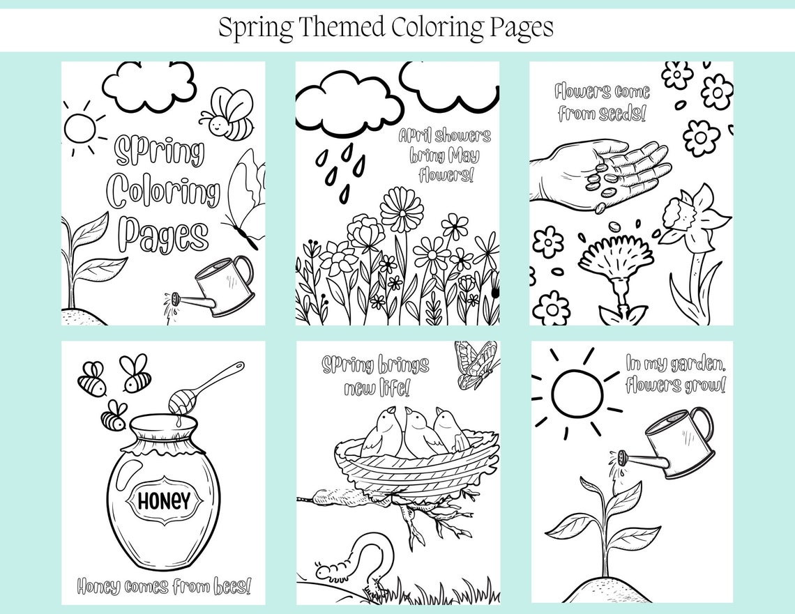 Printable Spring Themed Coloring Pages | Printable Coloring Activity - Etsy