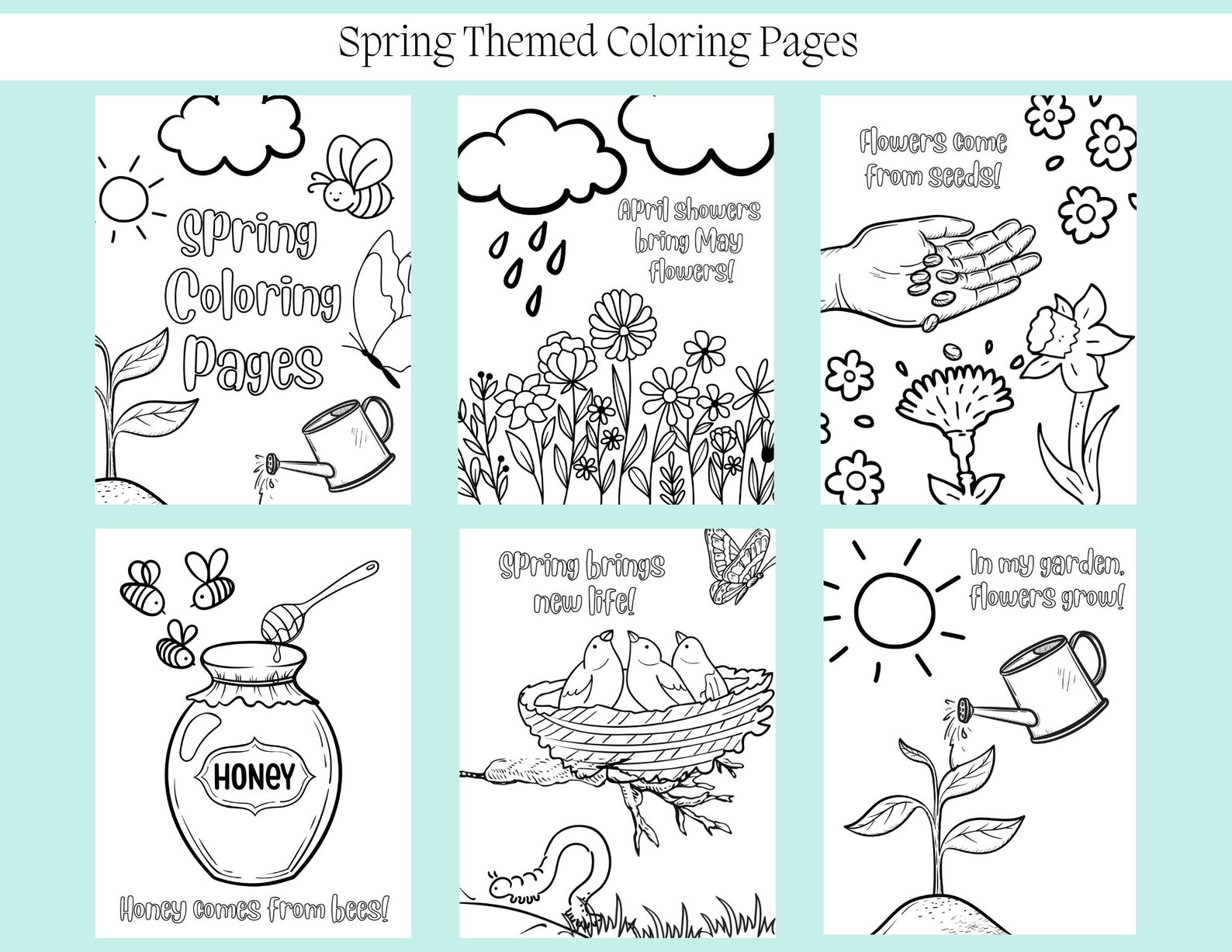 Printable Spring Themed Coloring Pages | Printable Coloring Activity - Etsy
