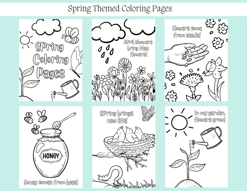 Printable Spring Themed Coloring Pages | Printable Coloring Activity - Etsy