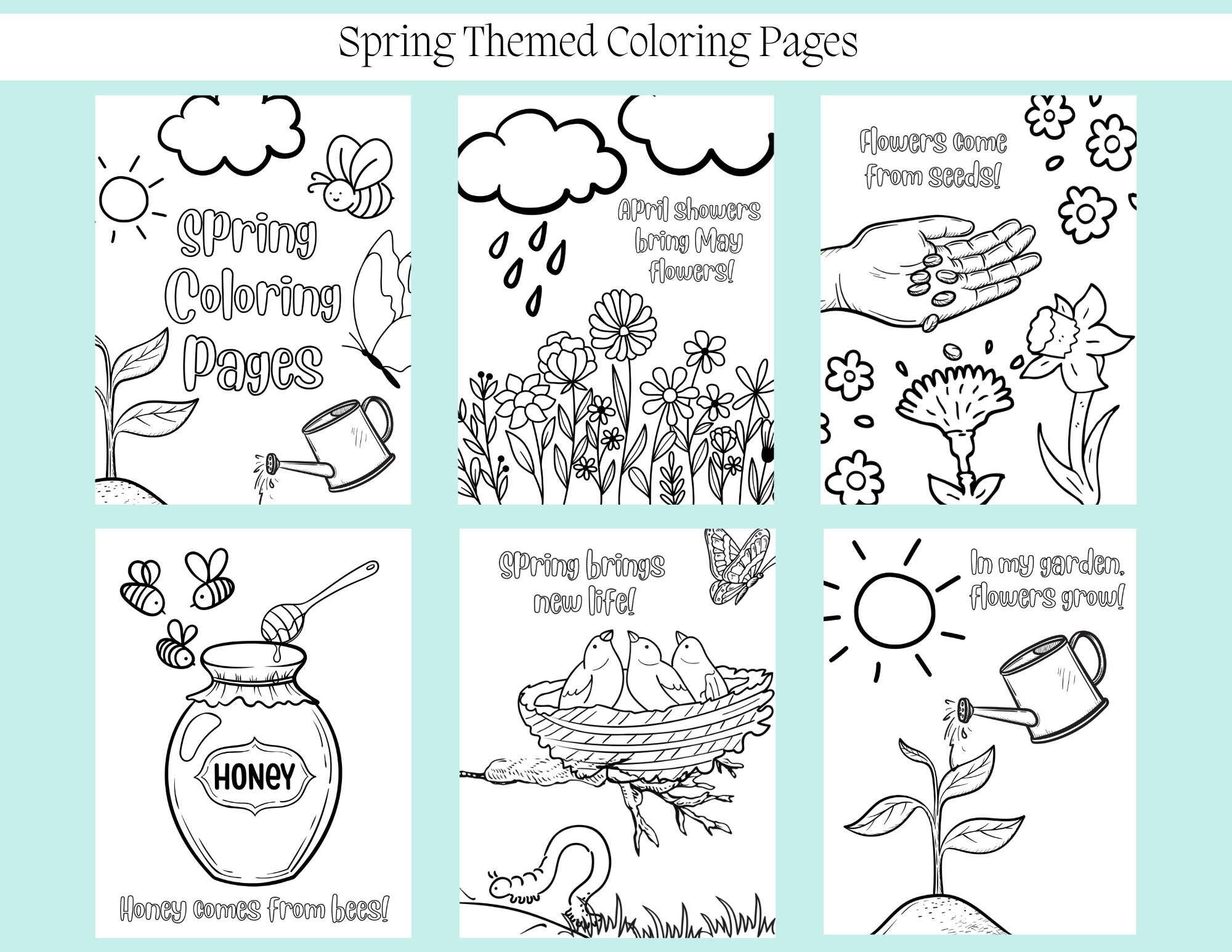 Printable Spring Themed Coloring Pages | Printable Coloring Activity - Etsy