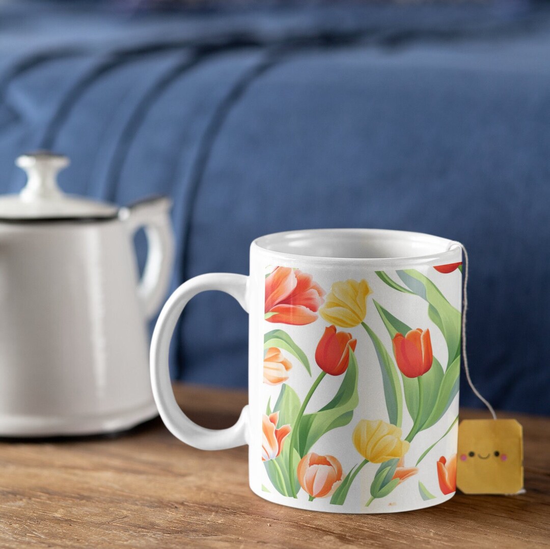 Pressed Tulips Mug Pressed Flowers Mug Botanical Tea Cup Oil Painting ...