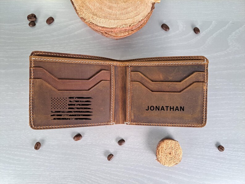 American Flag Engraved Personalized Leather Bifold Wallet | Perfect ...