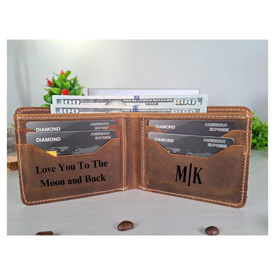 Personalized Leather Bifold Wallet: Slim RFID Blocking Design - Etsy