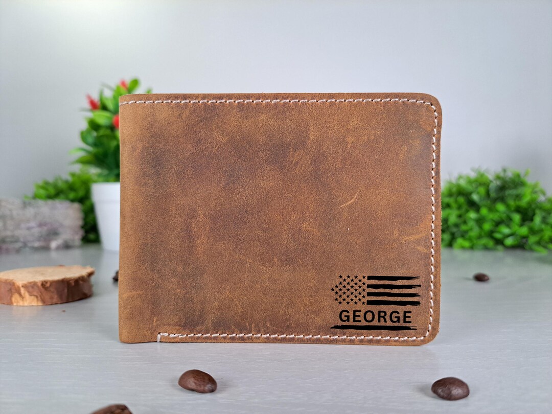 American Flag Engraved Personalized Leather Bifold Wallet | Perfect ...