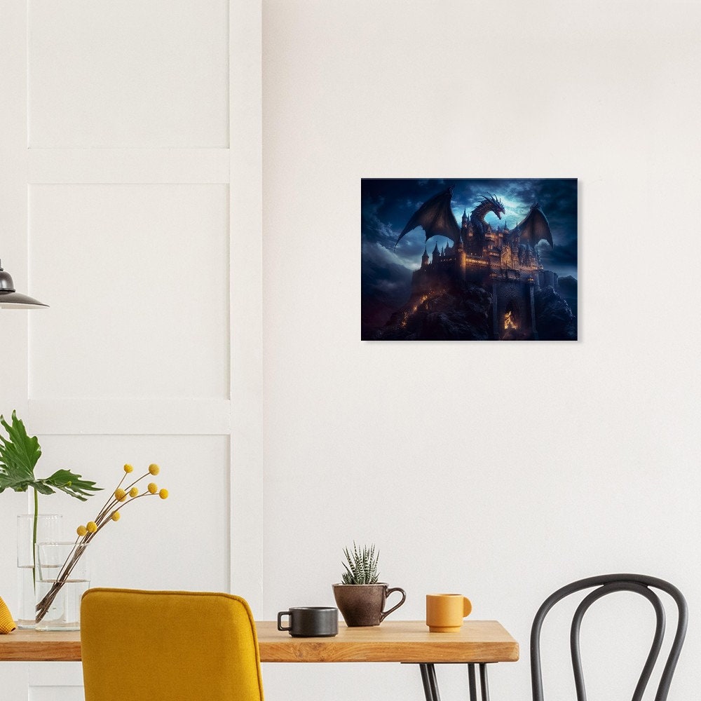 Dark Castle Wall Art Dragon Home Decor Magical Castle Wall Decor - Etsy