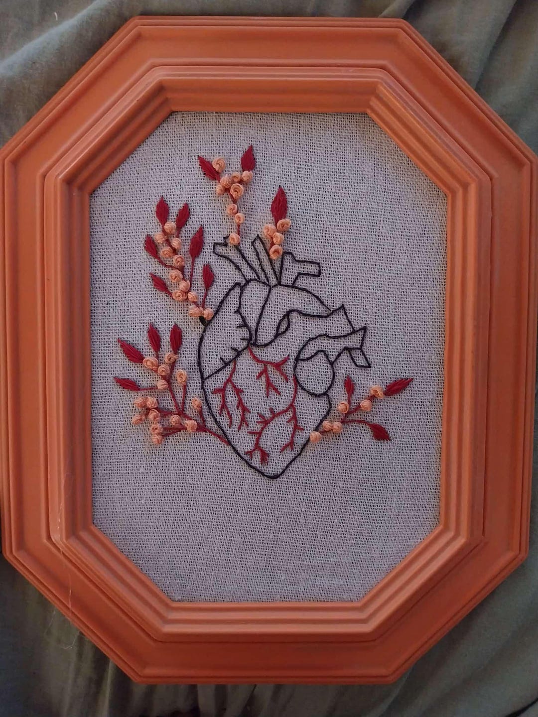 Anatomical Heart Embroidered Picture - Unique Handmade Piece ...
