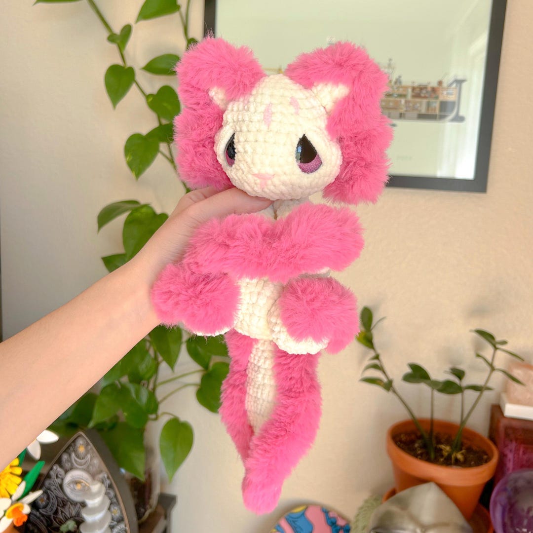 Mochi the Axolotl Kitty || Pink Fur || Snuggler || Hand Painted Glitter ...