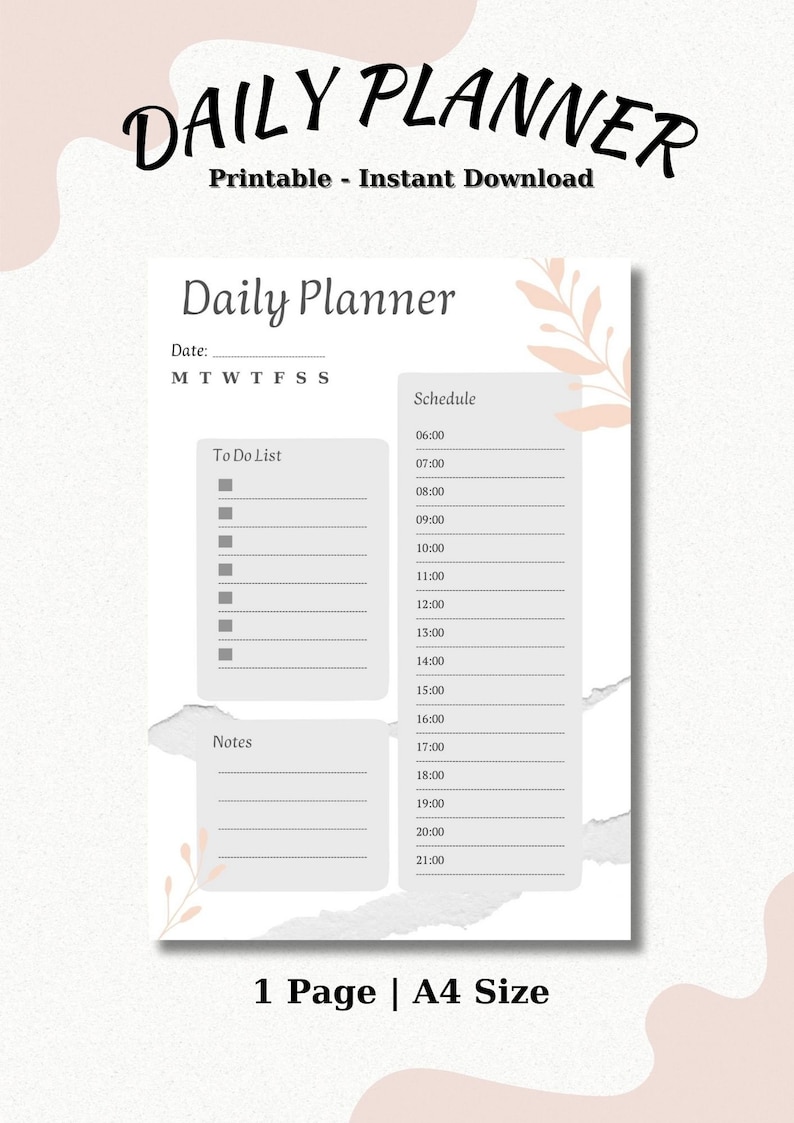 Daily Planner Printable Daily Task Planner Daily Schedule - Etsy