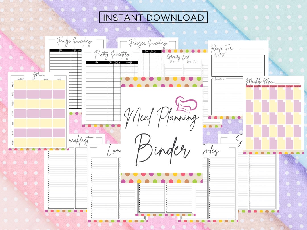 Meal Planning Binder - Polka Dot Theme - Etsy