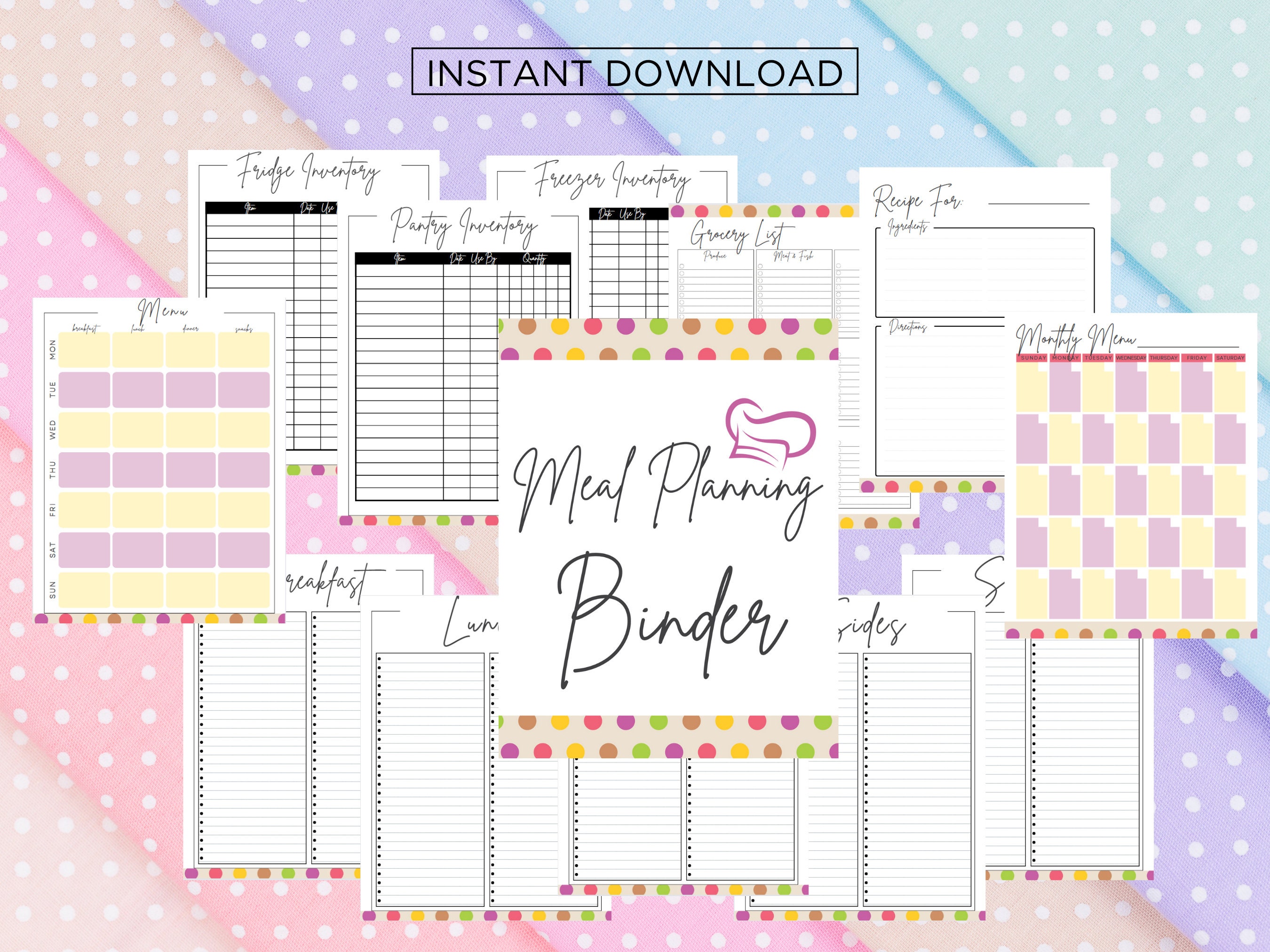 Meal Planning Binder - Polka Dot Theme - Etsy