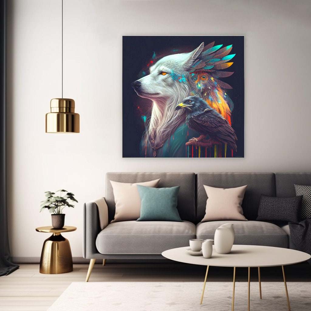 Shaman White Wolf Shamanic Art Nagual Spirit White Wolf - Etsy