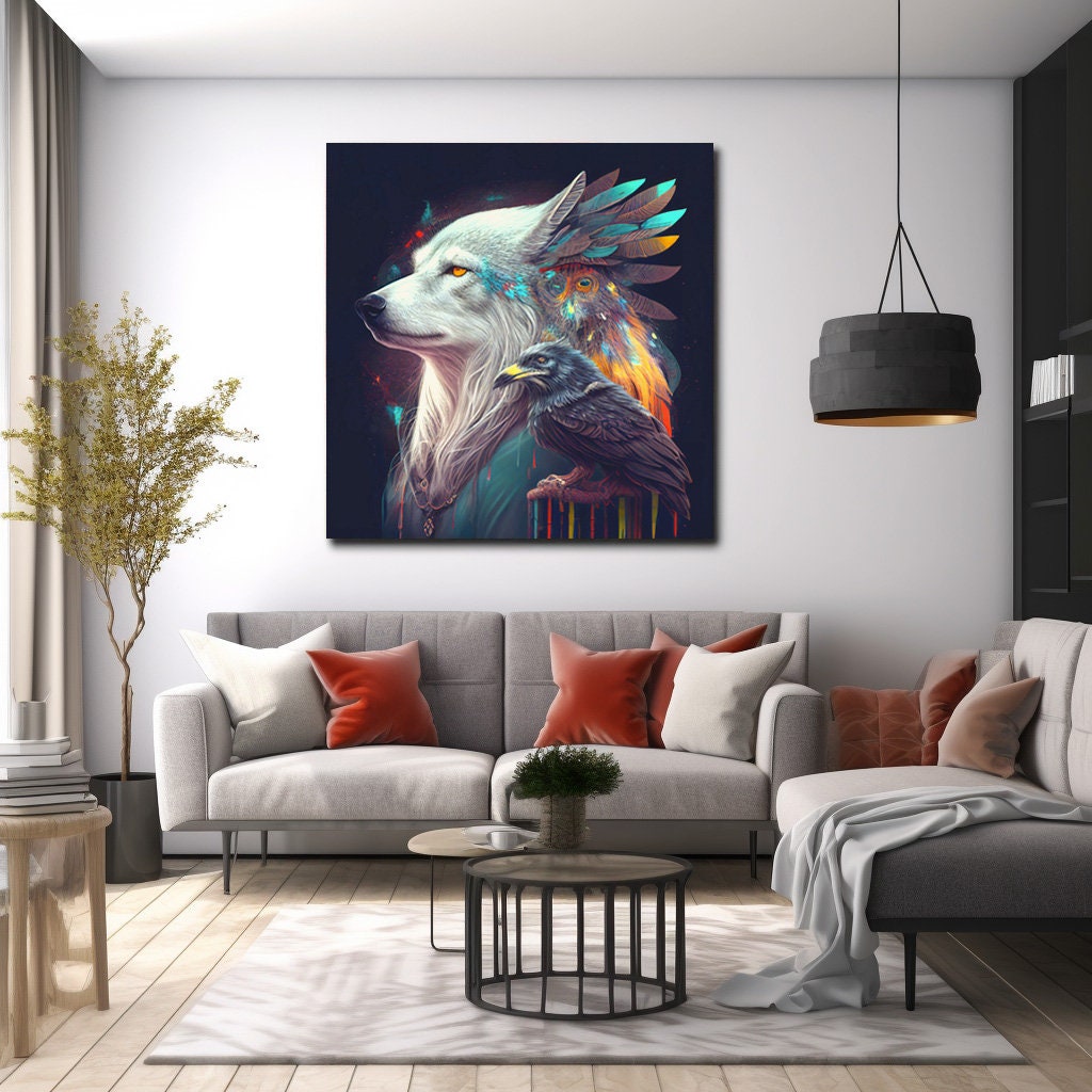 Shaman White Wolf Shamanic Art Nagual Spirit White Wolf - Etsy