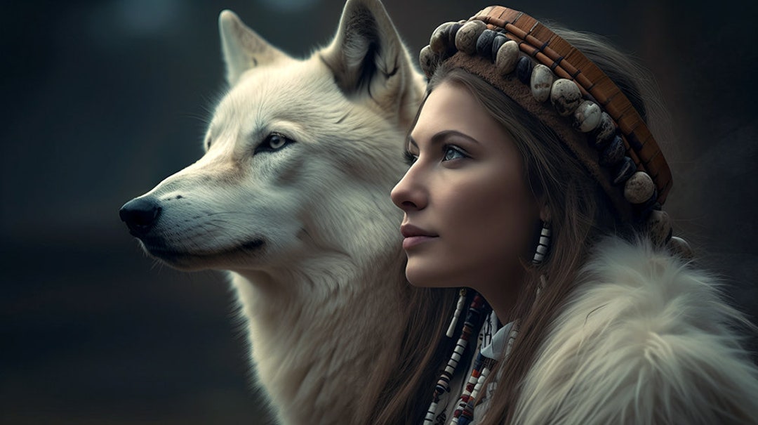 Shaman Woman and White Wolf - Etsy