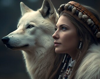 Shaman White Wolf Shamanic Art Nagual Spirit White Wolf - Etsy