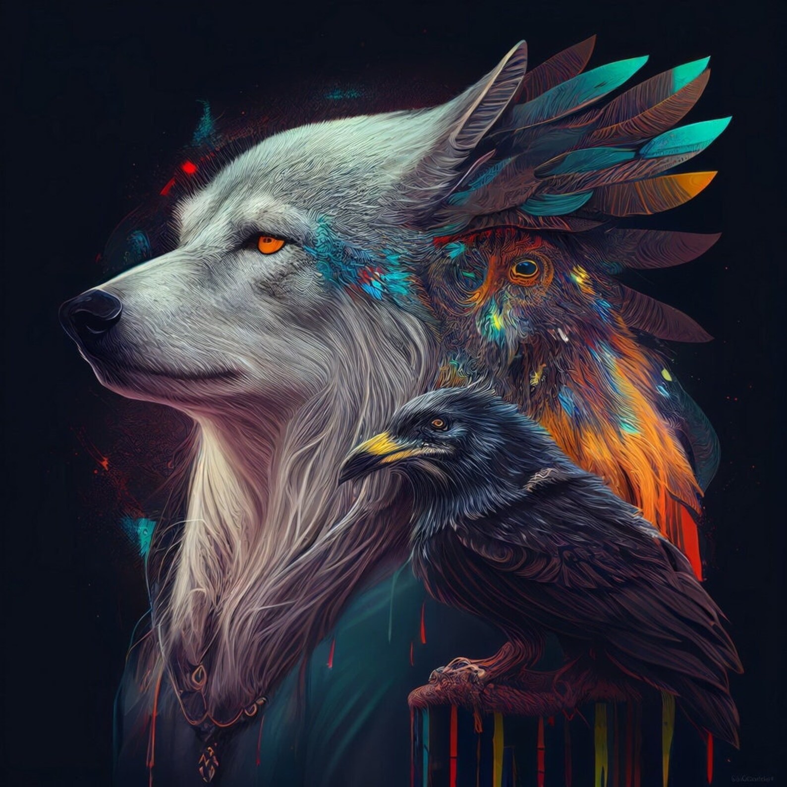 Shaman White Wolf, Shamanic Art, Nagual, Spirit, White Wolf - Etsy