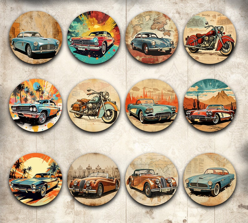 Car Coaster Png Bundle Sublimation Design Download, Retro Car Png ...