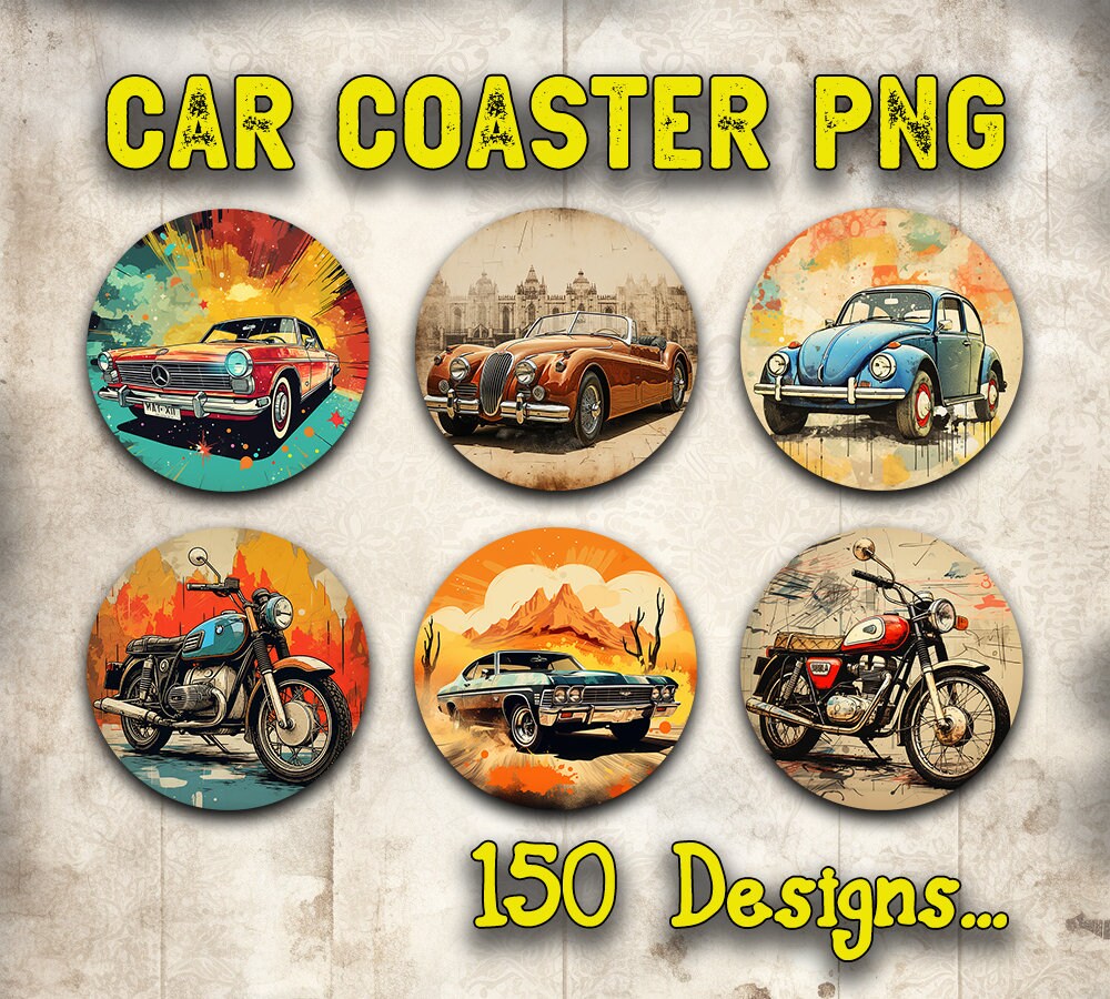 Car Coaster Png Bundle Sublimation Design Download, Retro Car Png ...