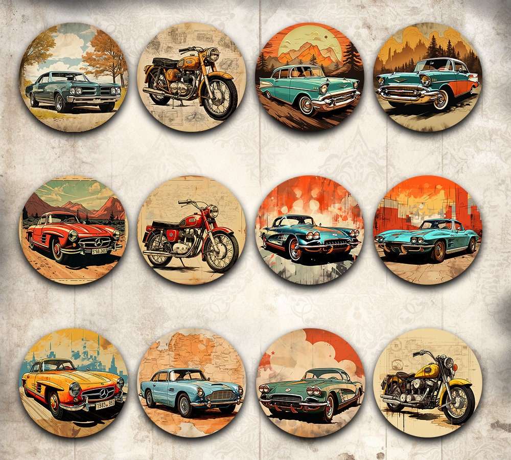 Car Coaster Png Bundle Sublimation Design Download, Retro Car Png ...