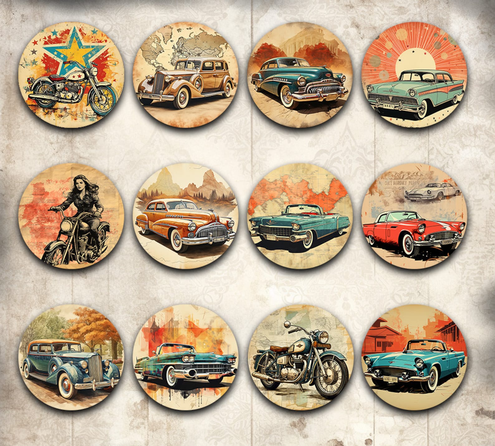 Car Coaster Png Bundle Sublimation Design Download, Retro Car Png ...