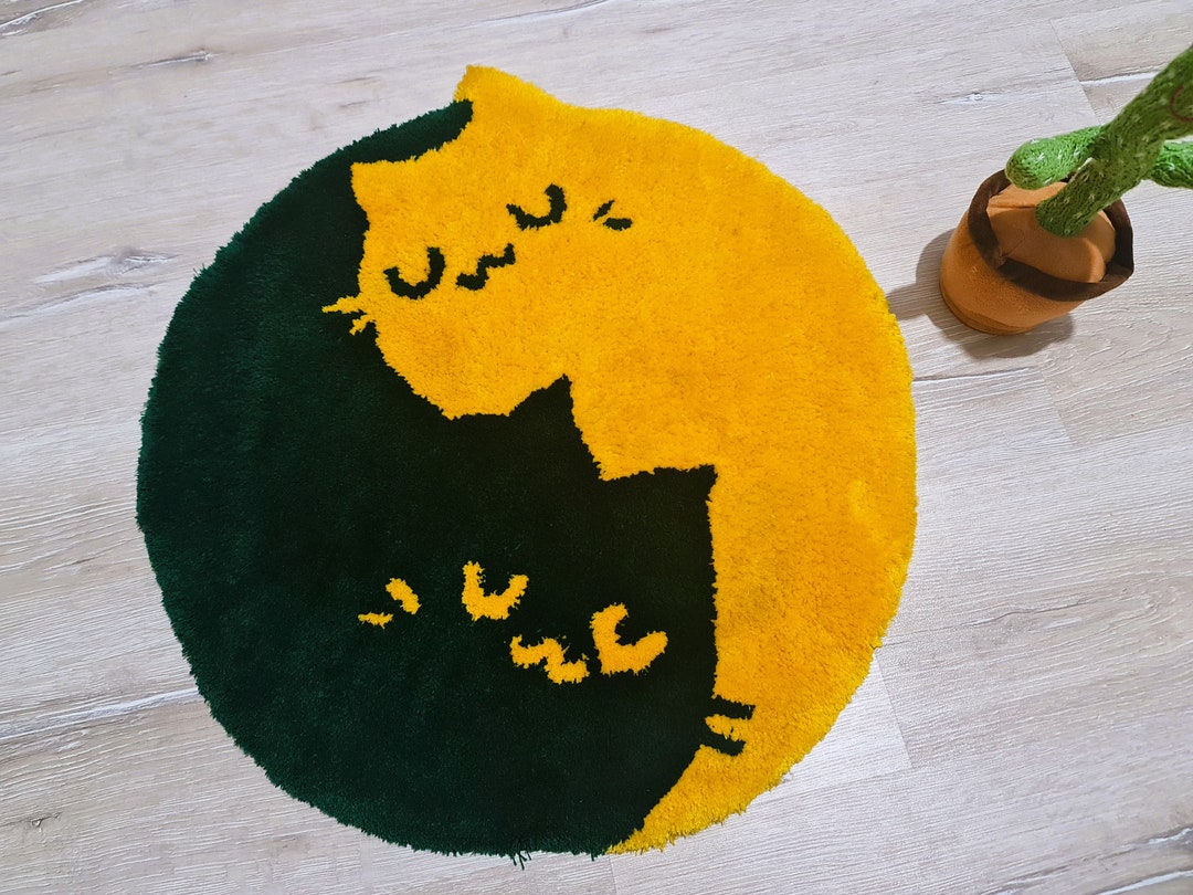 Cat Sleeping Circle Cute Tufted Rug Cat Bed Tufted Rug 100% - Etsy