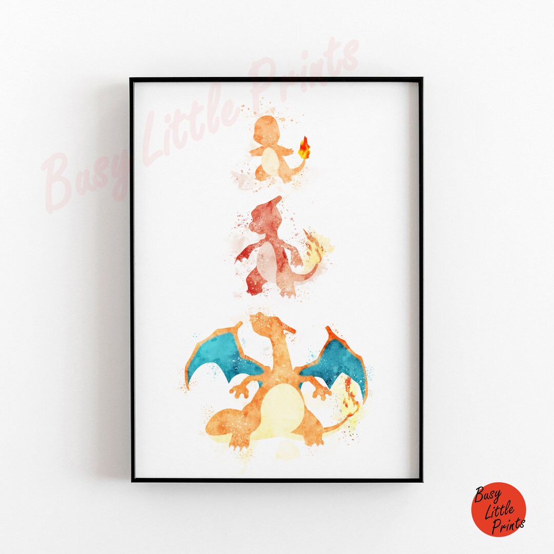 Pokemon CHARMANDER EVOLUTION Watercolour Digital Download Art Print - Etsy