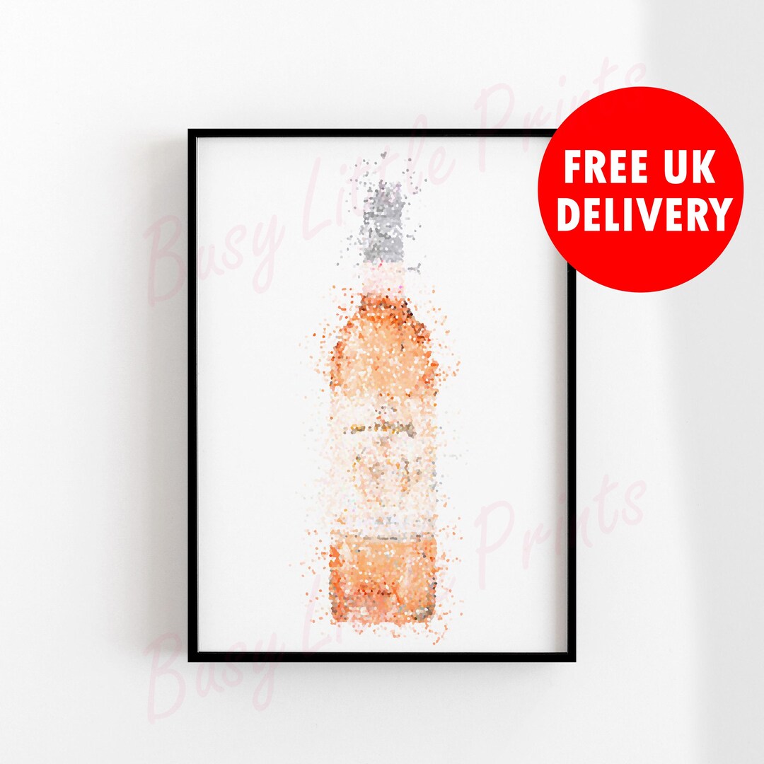 Rose Wine Bottle Art Print: Splatter Style Bar Decor - Etsy