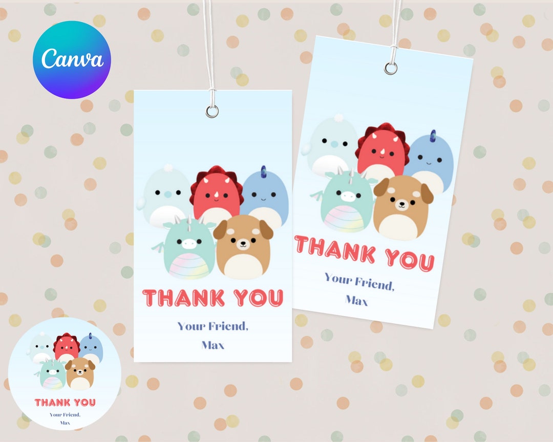Thank You Tags Squish Canva Template Favor Gift Tags Birthday Party ...
