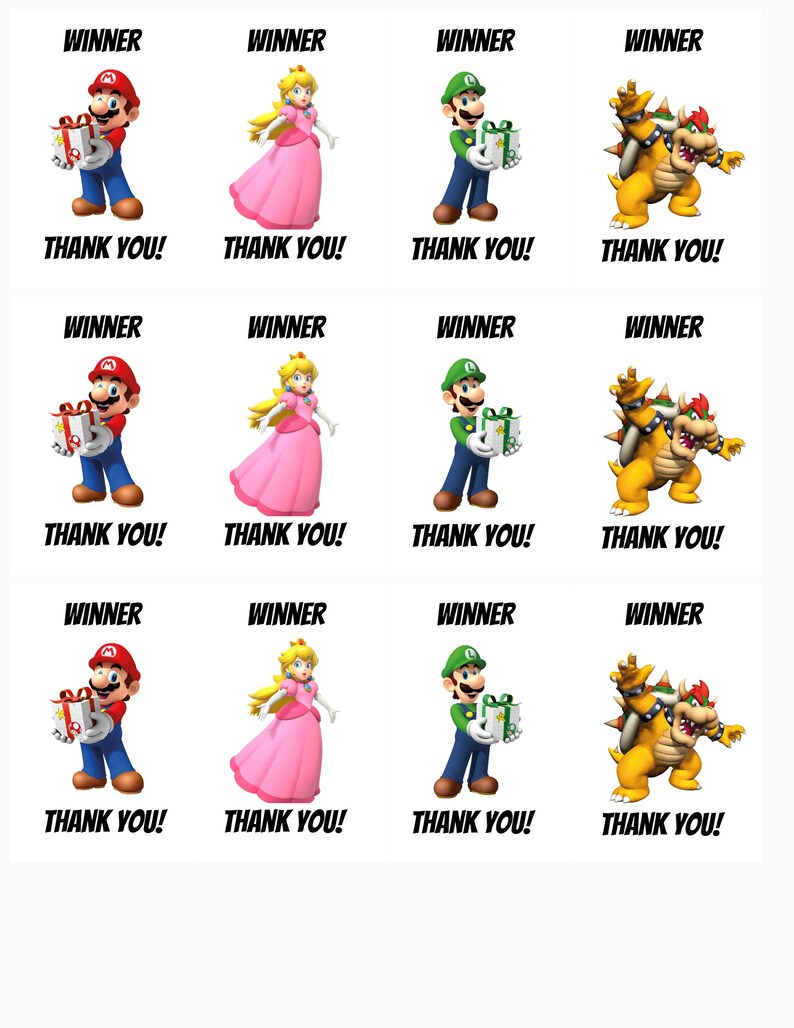 Super Mario Thank You Tags Mario and Luigi Party Favor Tags Canva ...