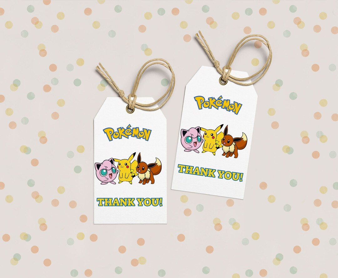Buy Pokemon Birthday Thank You Tags Canva Template Pikachu Thank You ...