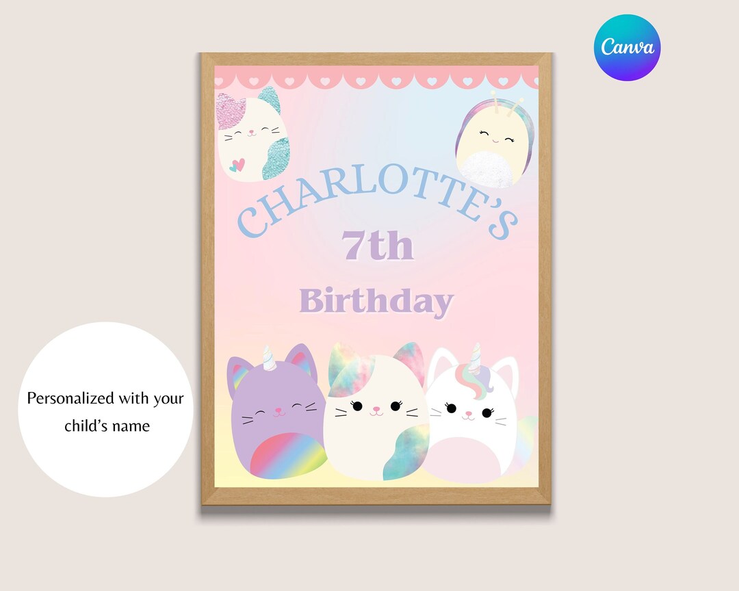 Squishmallow Birthday Poster Personalized Party Decor Canva Download ...