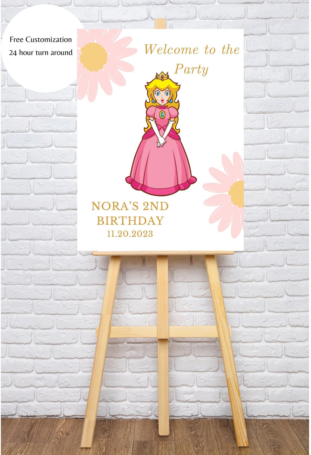 Princess Peach Birthday Party Sign Super Mario Party Canva Template ...