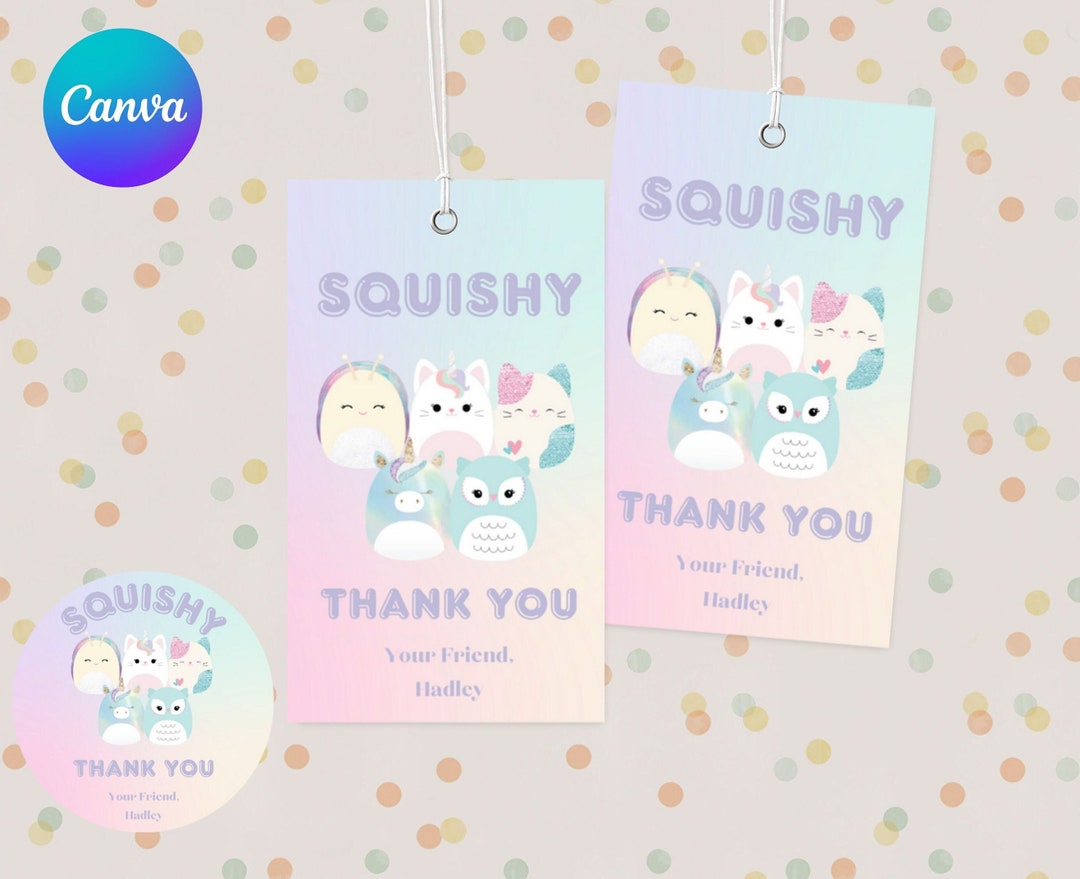 Squishmallow Thank You Tags Canva Template Squishmallow Party Favor ...