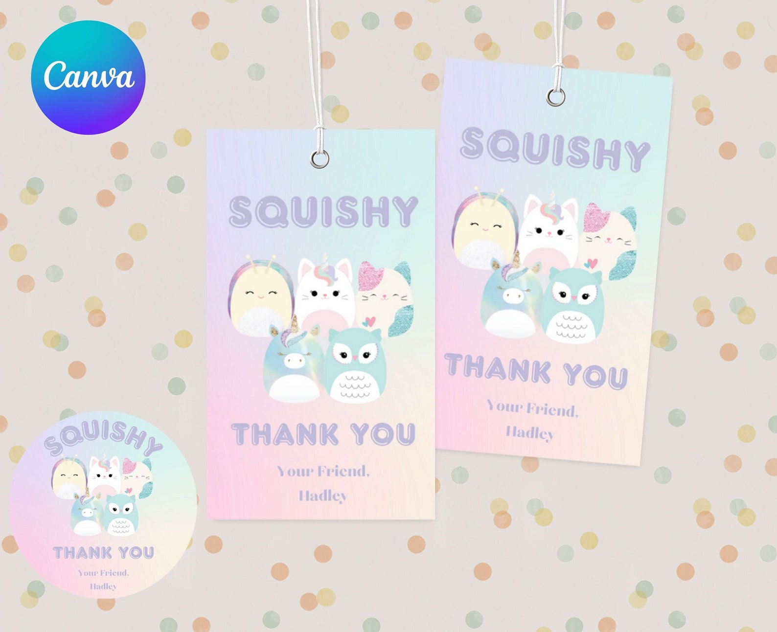 Squishmallow Thank You Tags Canva Template Squishmallow Party Favor ...
