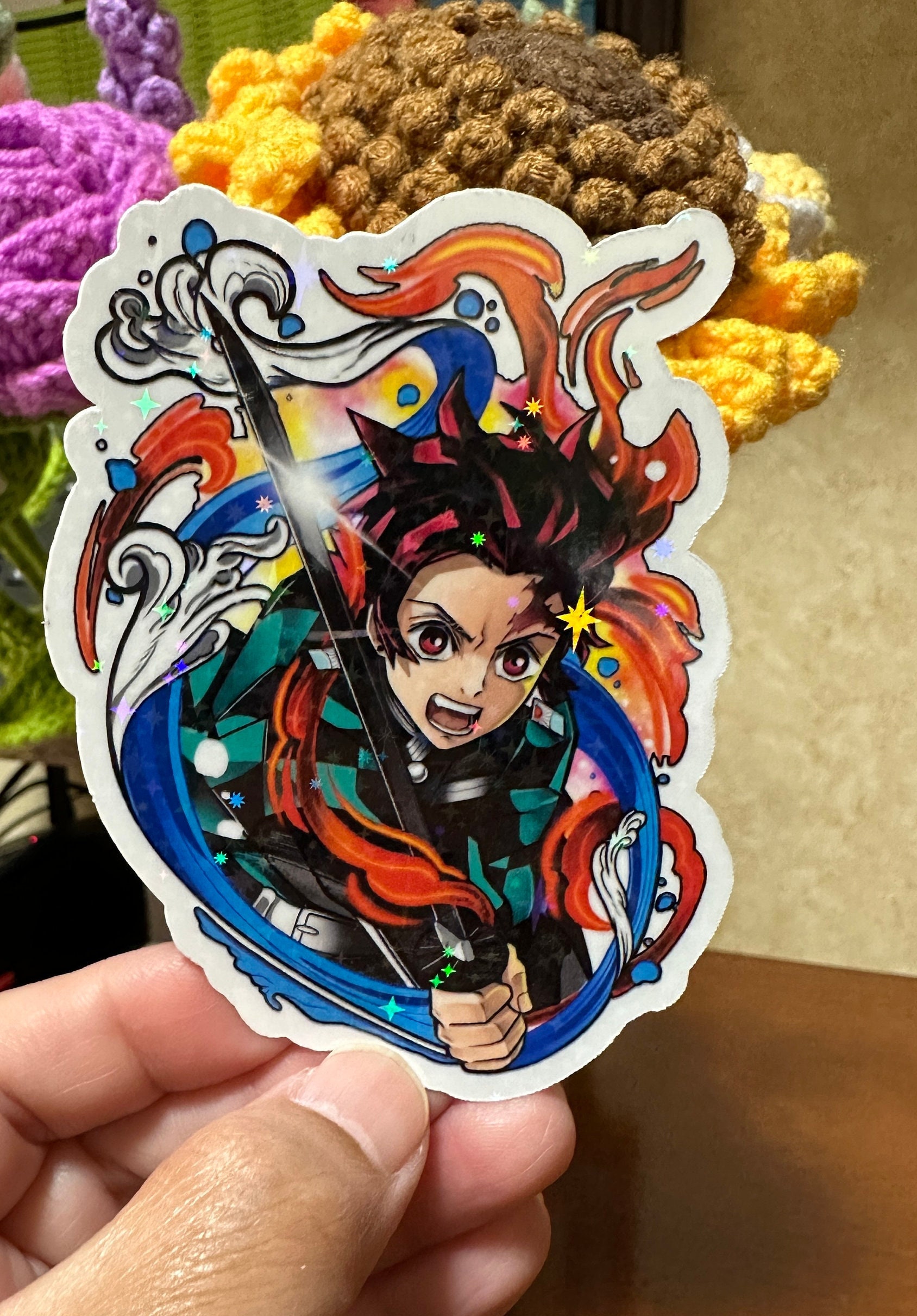 Tanjiro Anime Art-demon Slayer Sticker Glossy/holographic Water ...