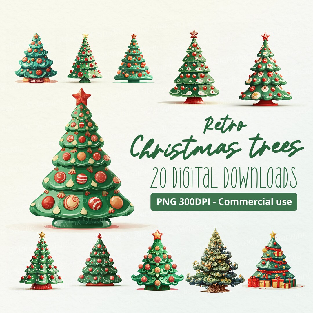 Retro Christmas Tree PNG Clipart: 1950s Style Illustrations (commercial ...